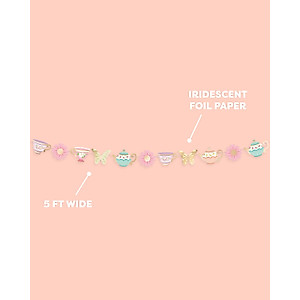 xo, Fetti Tea Party Gold Foil Banner - 5 Ft. | Fun Partea Flower Birthday Decorations, Butterfly Garden Party Baby Shower Supplies, Easter Photobooth Backdrop, Mother's Day