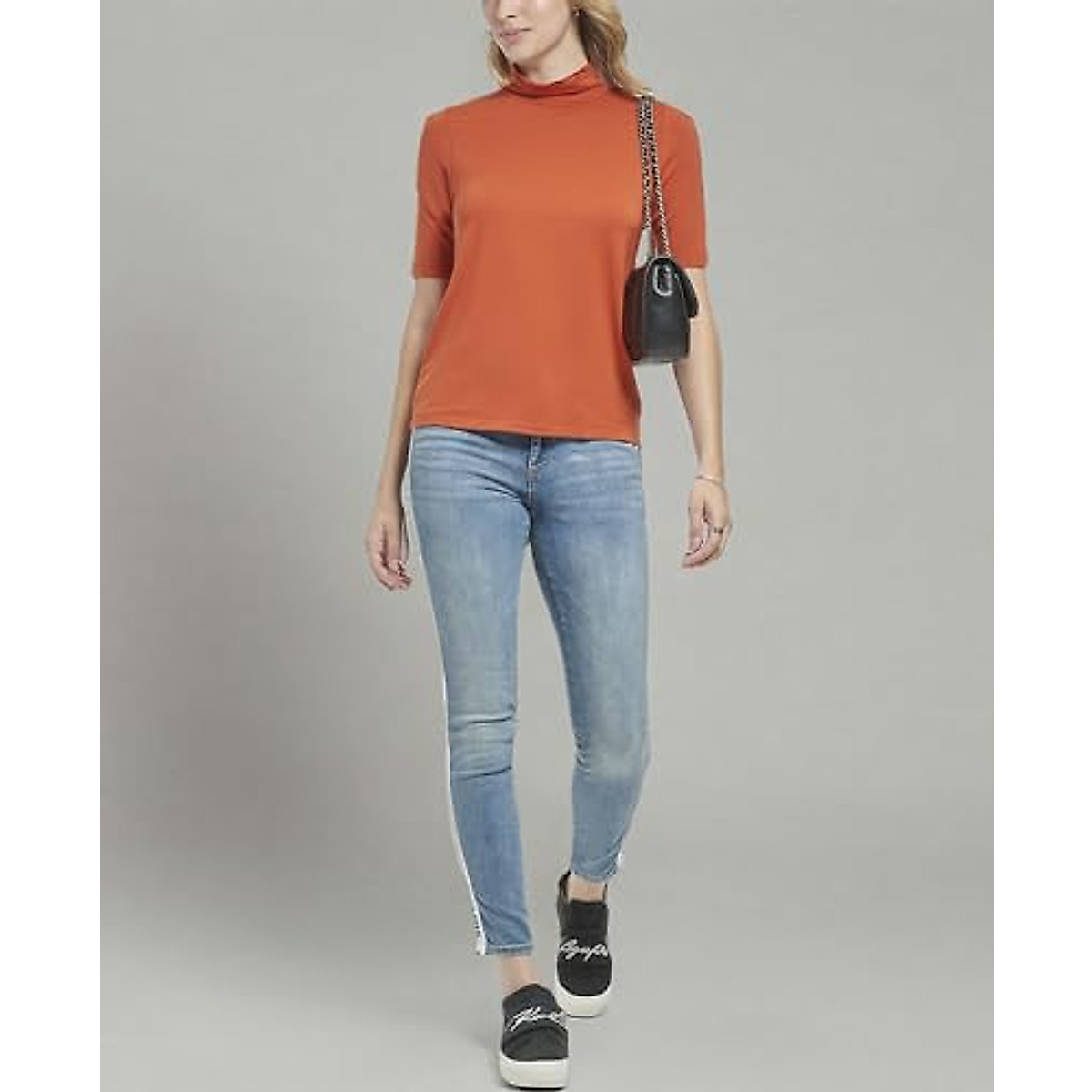 KARL LAGERFELD PARIS Women's Everyday 3/4 Sleeve Knit Top, Spicy Orange, Large