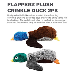 Outward Hound Flapperz Plush Crinkle Duck Dog Toy, 2-Pack - Grunt, Crinkle & Flop, Small