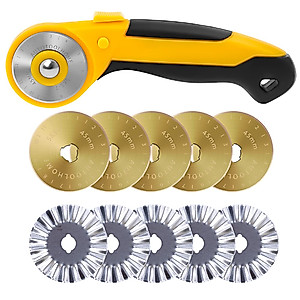 AUTOTOOLHOME 45mm Rotary Cutter Automatic Fabric Cutter 5pcs Titanium Replacement Blades 5pcs Pinking Rotary Blades with Safety Lock for Quilting, Sewing, Crafts