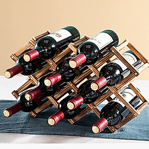 TONLEA 10 Bottles Wooden Wine Rack, Foldable Wine Racks for Countertop, Wine Bottle Holder for Table Cabinets, Wine Storage Rack Display Shelves for Kitchen, Home, Bar, Pantry(Dark Espresso Color)