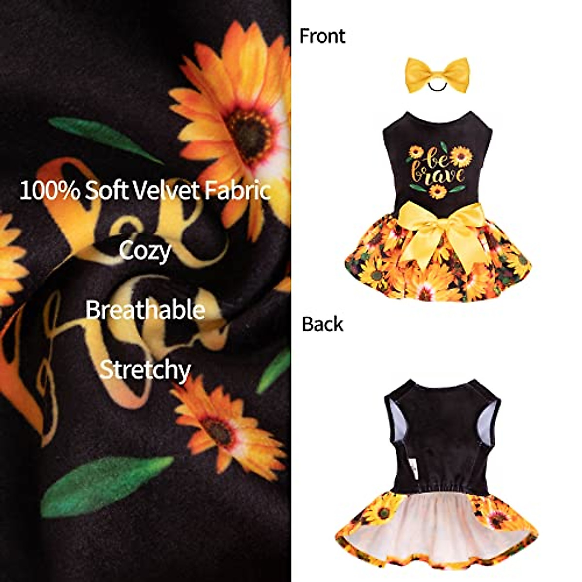 CuteBone Sunflower Dog Dress Velvet for Small Dogs Girl Puppy Dresses Yellow Dog Clothes CVA06XS-D