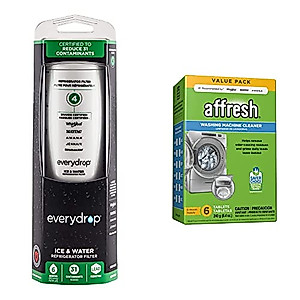 Everydrop by Whirlpool Ice and Water Refrigerator Filter 4, EDR4RXD1, Single-Pack & Affresh Washing Machine Cleaner, Cleans Front Load and Top Load Washers, Including HE, 6 Tablets