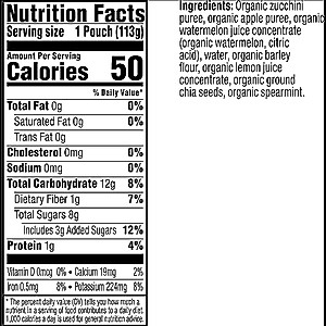 Plum Organics | Mighty Veggie Blends | Organic Baby Food Meals [12+ Months] | Zucchini, Apple, Watermelon & Barley | 4 Ounce Pouch (Pack Of 12)