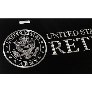 Engraved US Army Retired Car Tag Silver Diamond Etched on Black Aluminum Vanity Front License Plate Gift