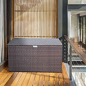 Super Patio Outdoor Patio Storage Box Waterproof, 120 Gallon Large Deck Box Wicker Storage Bin for Cushions, Garden Tools, Pool Toys, Espresso Brown