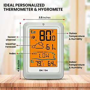 BAYGA Indoor Outdoor Thermometer Wireless Digital Hygrometer, High Precision Temperature Humidity Gauge Monitor with 330ft Range Remote Sensor, Backlight Room Thermometer with Outdoor Index