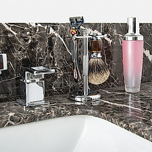 Linkidea Razor and Brush Stand Holder, Deluxe Men's Stainless Steel Shaving Brush Hanger Base, Shaver Kit Organizer for Bathroom Shower (Silver)