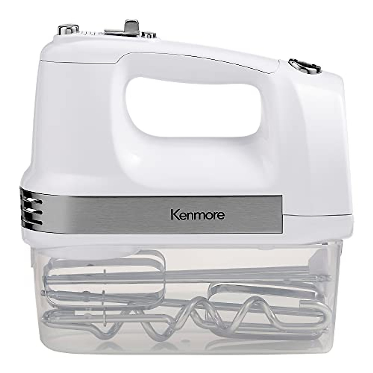 Kenmore 5-Speed Hand Mixer/Blender, 250 Watts, with Beaters, Dough Hooks, Liquid Blending Rod, Automatic Cord Retract, Burst Control, and Clip-On Accessory Storage