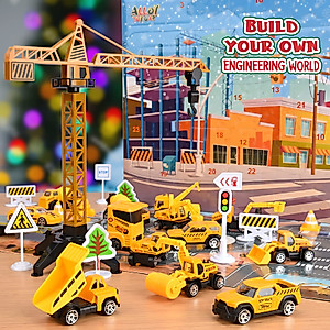 Christmas Advent Calendar for Kids Boys, Toys for 3-8 Year Old Boys Girls 24 Days Countdown Calendar with Alloy Construction Engineering Vehicle Toy Sets Xmas Gifts Stocking Stuffer for Boys Ages 3-8