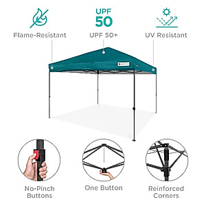 Best Choice Products 10x10ft 1-Person Setup Pop Up Canopy Tent Instant Portable Shelter w/ 1-Button Push, Case, 4 Weight Bags - Cerulean