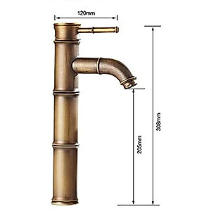 SBTXHJWCGLD Kitchen Sink Faucet Basin Tap Retro Faucet Single Lever, Bath Faucet Cold Hot Water Bronze Bamboo Festival for Bathroom Washroom Bath, High Spout, Antique Copper, Brushed with Conn