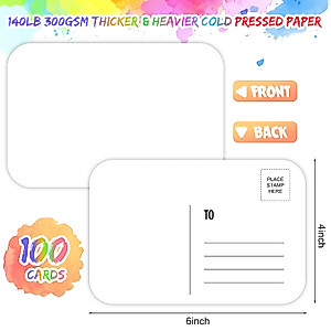100 Pcs Blank Watercolor Paper Postcards 140lb/300gsm Heavyweight Art Paper Post Note Cards White 4 x 6 Inch Watercolor Journal Cards for DIY Mailing Christmas Thanksgiving Painting (Round Angle)