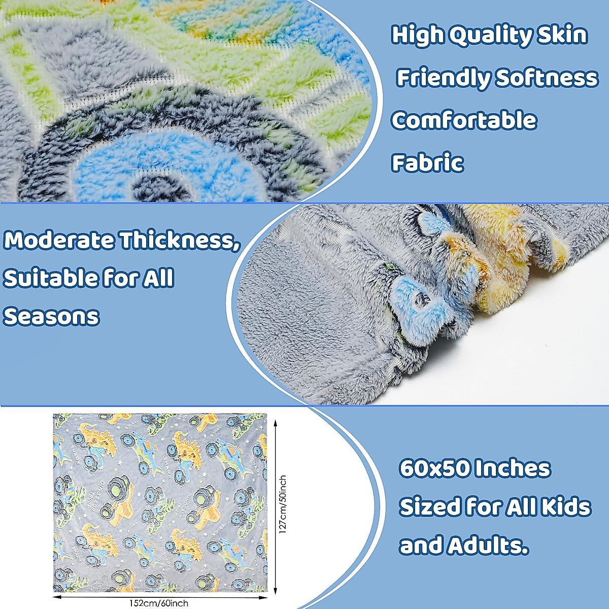 Dinosaur Toys Gifts for Boys Kids Dino Shark Truck Glow in The Dark Blanket Best Birthday Christmas Valentine's Day Easter Presents for Age 1 2 3 4 5 6 7 8 9 10 Years Old Child Teen Soft Throw 60"x50"