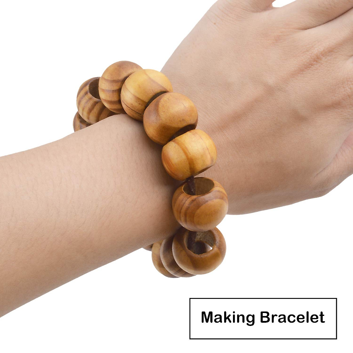 Natural Wooden Beads, 100 Pieces 20mm Diameter Round Loose Spacer Beads Large Hole (10mm) Wooden Craft Beads with Beautiful Grain for DIY Handmade Decorations