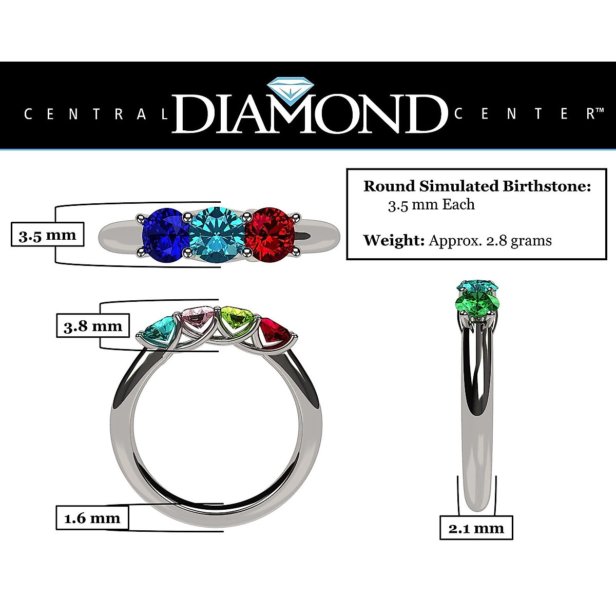 Central Diamond Center Lucita Mothers Ring 1 to 6 Stones in 10k White Gold- Size 6