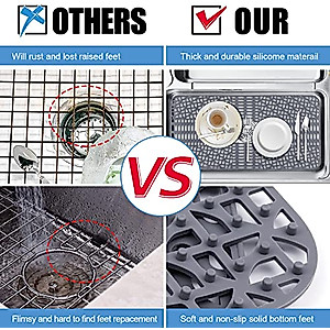 JUSTOGO Sink Protectors for Kitchen Sink,Silicone Sink Mat Grid Accessory 26 "x 13 ",1 PCS Non-slip Grey Sink Mats for Bottom of Kitchen Farmhouse Stainless Steel Porcelain Sink