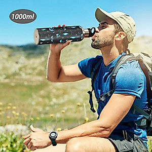 Yasala Axolotl Neon Blue Black Coffee Thermos Sport Water Bottle Stainless Steel Insulated Office Beverage Container 20oz with Straw Lid Back to School