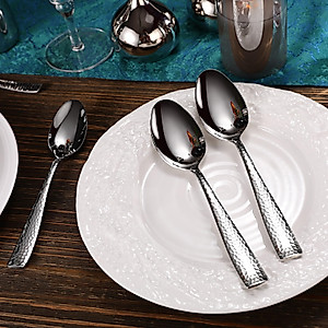 KEAWELL Premium Louis Hammered Serving Spoons, 18/10 Stainless Steel, Fine Spoon Set with Squared Edge, Dishwasher Safe, Silver Serving utensils (Hostess Serving Utensil Set)