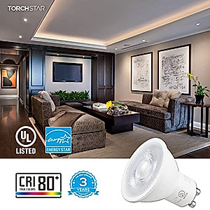TORCHSTAR GU10 LED Bulbs Dimmable, 500LM 50W Halogen Equivalent, 4000K Cool White, 40° Beam Angle Spot Light Bulb for Recessed Lighting Track Lighting, UL & Energy Star Listed, Pack of 6