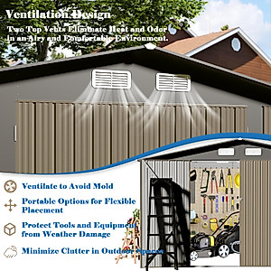 TIMWNER Large Storage Shed, 10' × 8' FT Metal Storage Shed with Lockable Door, Waterproof Shed Outdoor Use, Tool Shed with Windows for Bike, Garden, Brown