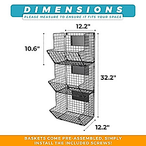 Saratoga Home Wall Fruit Baskets For Kitchen Fruit Basket Wall Mount, Wall Fruit Baskets for Kitchen, Hanging Wall Basket, Hanging Baskets for Organizing, Onion and Potato Storage, Wired Baskets
