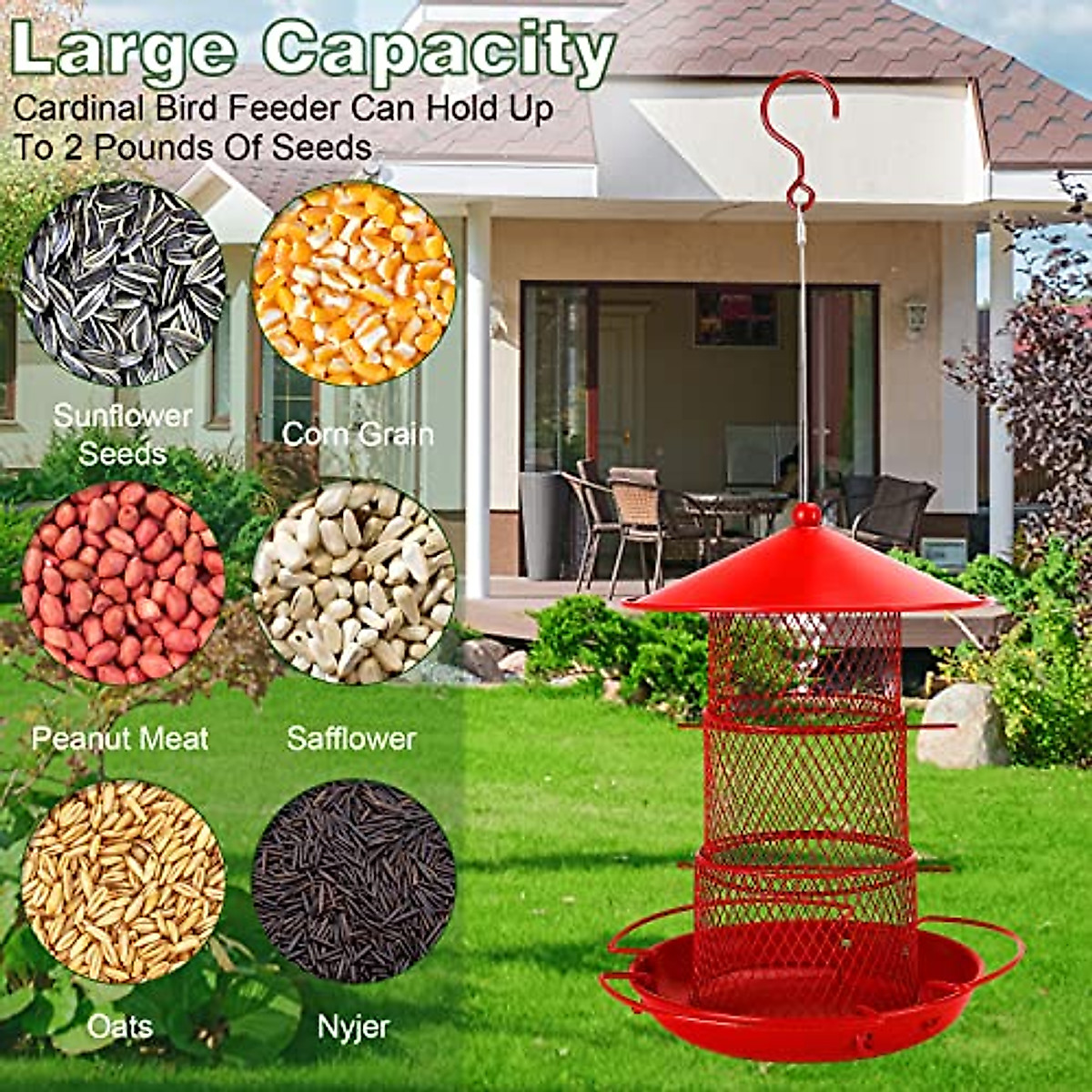 Bird Feeders for Outdoors Hanging, Retractable Metal Squirrel Proof Bird Feeders,3 Tier Large 6.6LB Capacity Wild Bird Feeders for Outside Garden Cardinal, Finch, Sparrow, Blue Jay
