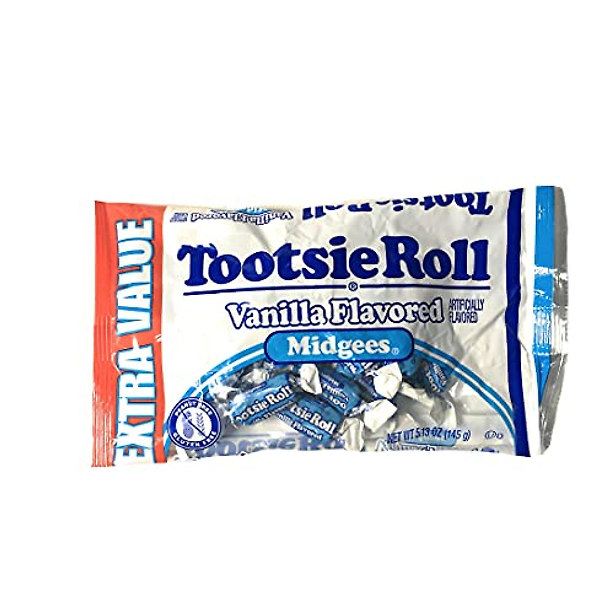 Tootsie Roll Midgees (1) 5.13 oz Bag Tootsie Roll Vanilla Flavored Midgees - Peanut Free and Gluten Free (Approximately 22 Pieces Per Bag)