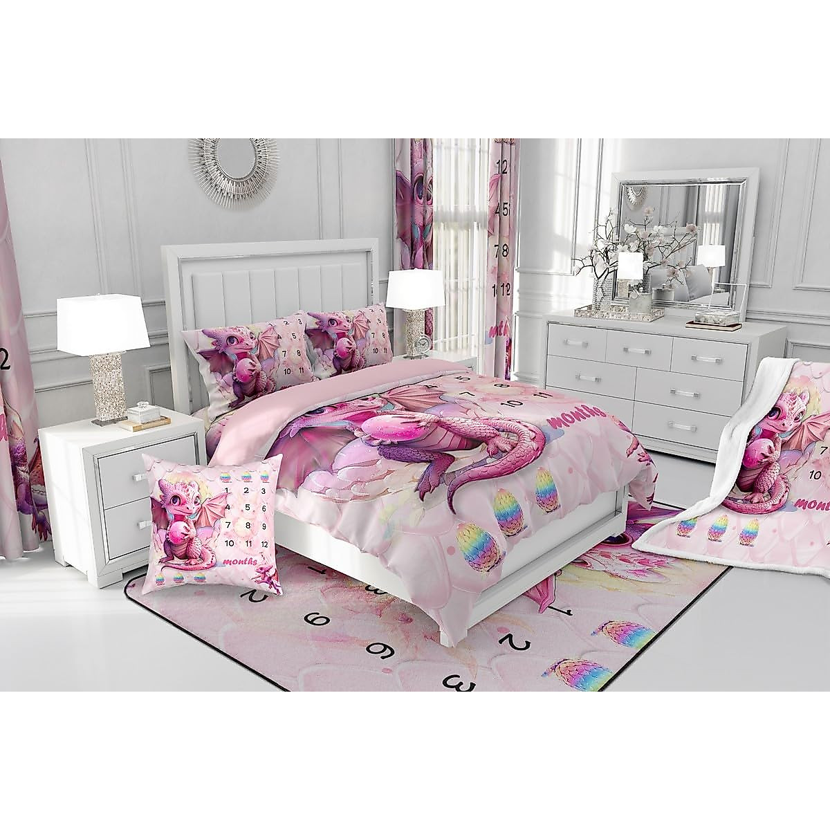 Feelyou Kids Pink Dragon Fleece Throw Blanket Dragon Eggs Sherpa Blanket Baby 30"x40" for Boys Girls Teens Bedroom Decor Dragon Scale Plush Blanket Educational Theme Pink Fuzzy Blanket