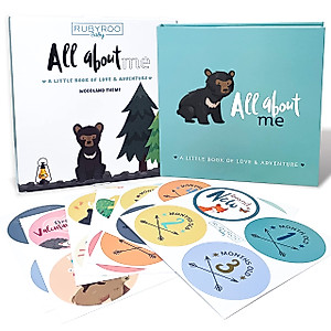 RubyRoo Baby Memory Book with Milestone Stickers - First 5 Years Photo Album Scrapbook for Baby Boy or Girl - Pregnancy Gift for Baby Shower, Gender Neutral Keepsake Newborn Record Book - Woodland