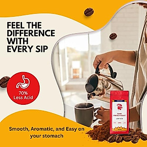 Puroast Low Acid Coffee , Ground Coffee , French Roast , Dark Roast , Certified Low Acid Coffee , pH 5.5+ , Gut Health , 2.2 LB , Higher Antioxidant , Smooth for Espresso, Cold Brew & Iced Coffee