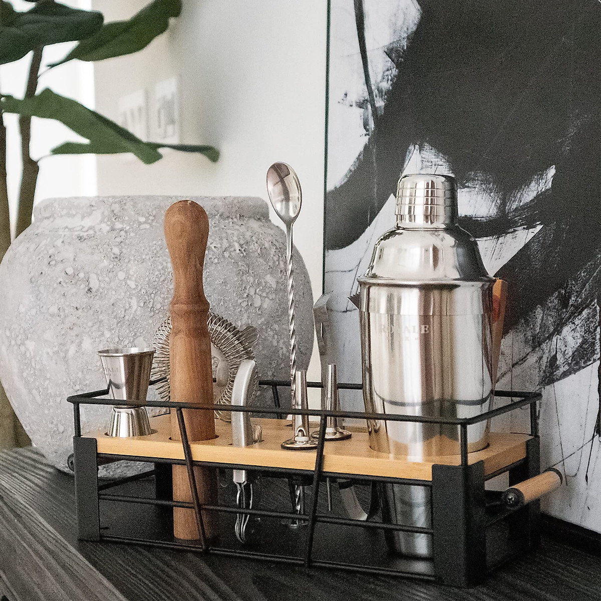 Mixology Bartender Kit with Stand | Home Bar Set with 25 Cocktail Recipes for Drink Mixing | Ideal Bartending Kit for Housewarming Gift | Premium Martini Cocktail Shaker Set with Bar Tools Accessories