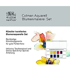 Winsor & Newton Cotman Watercolor Paint Set, 8 Half Pan, Floral Colors w/ Brush