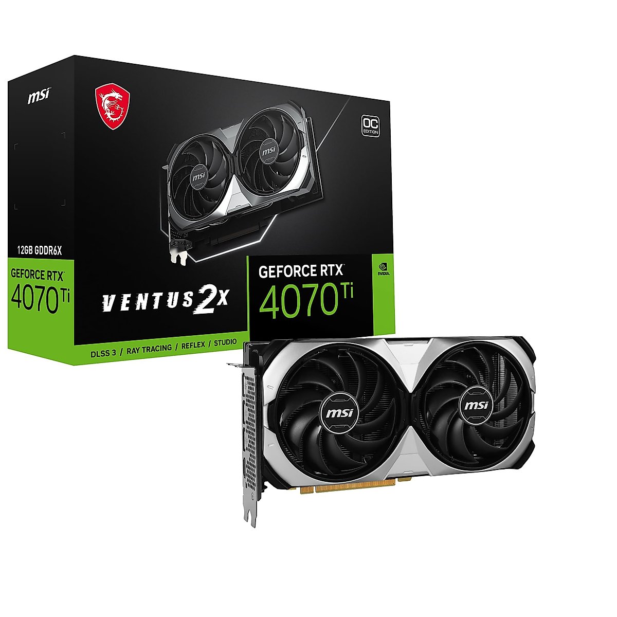 MSI Gaming GeForce RTX 4070 Ti 12GB GDRR6X 192-Bit HDMI/DP Nvlink TORX Fan 4.0 Ada Lovelace Architecture Graphics Card (RTX 4070 Ti Ventus 2X 12G OC), Black