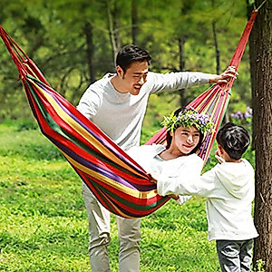 QUANYONG Outdoor Double 2 Person Garden Hammock Camping Hammock, Portable Tree Hammock with Outer Bag, Perfect for Camping Outdoor/Indoor Patio Backyard(Double,Rainbow)