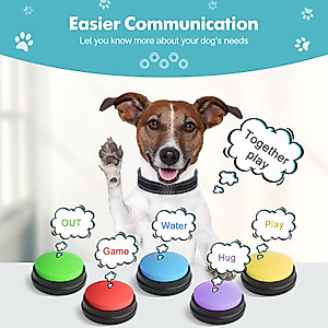 5 Pack-Dog Buttons for Communication Starter Pack,𝘿𝙤𝙜 𝘽𝙪𝙩𝙩𝙤𝙣𝙨 𝙏𝙖𝙡𝙠,Training Pet to Speaking Buttons,Speech Buttons with Words Voice Record Buttons,Push Buttons to Talk-Dog Gifts&Stuff