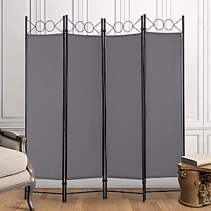 4 Panel Room Divider 6FT Steel Frame Screen Folding Privacy Divider Freestanding Partition for Home Office Bedroom,Grey