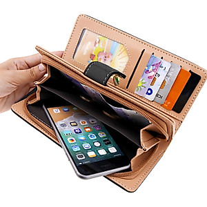 Create idea Black Women Long Leaf Bifold Wallet Purse Clutch Card Holder Synthetic Material Leaf-shaped Metal Pendant Purse