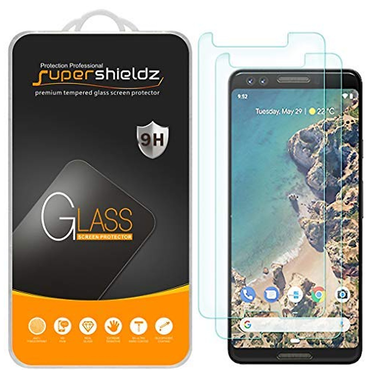 (2 Pack) Supershieldz Designed for Google (Pixel 3) Tempered Glass Screen Protector Anti Scratch, Bubble Free