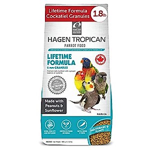 HARI Tropican Bird Food, Hagen Parrot Food with Peanuts & Sunflower Seeds, Maintenance Parrot Granules 2 mm, Lifetime Formula, 1.8 lb Bag