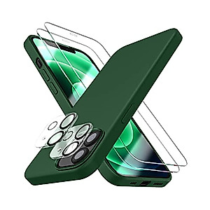 Dssairo [5 in 1 for iPhone 12 Mini case 5.4, with 2 Pack Screen Protector + 2 Pack Camera Lens Protector, Liquid Silicone Slim Shockproof Protective Phone Case [Microfiber Lining] (Alpine Green)…