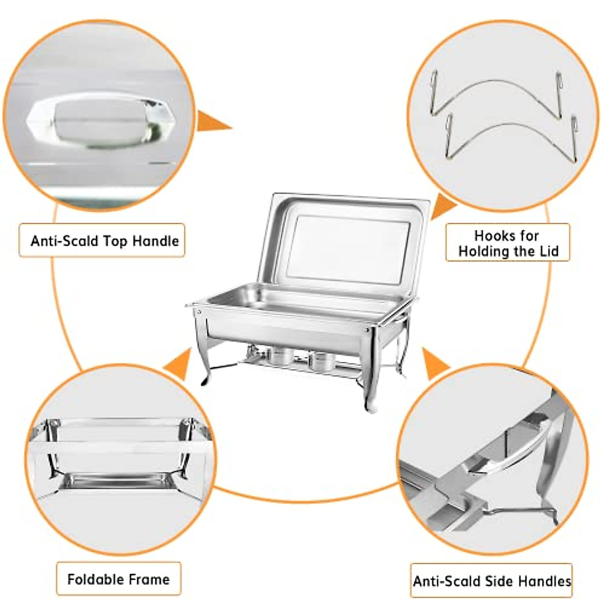 Chafing Dish 9QT 2 PACK NEW Stainless Steel, Full Size Chafing Dish Buffet Set, Foldable Rectangular Chafers for Catering, Chafer Dish Set with Fuel Holder, Chaffing Servers with Covers & Food Clip