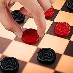 72 Pieces Wooden Checkers 1.06 Inch Checkers Board Game Pieces Stackable Ridge in Drawstring Storage Pouch for Checkers Backgammon Game, Red and Black