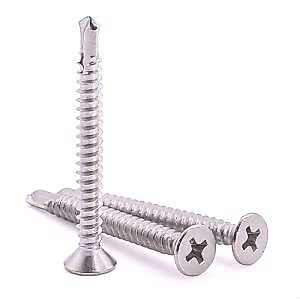 #10 x 1-1/2" Flat Head Self Drilling Screws, 410 Stainless Steel, Cross Recessed Countersunk Head Self Drilling Screws with Self Tapping Screw Thread, 50 PCS