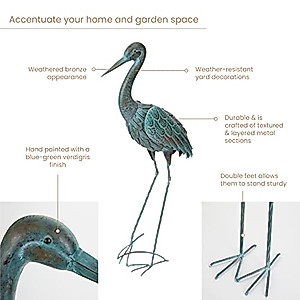 Bits and Pieces - 34” Metal Verdigris Herons Garden Statues - Set of 2 - Yard Decorations - Outdoor Sculptures - Garden Decoration - Heron Yard Art