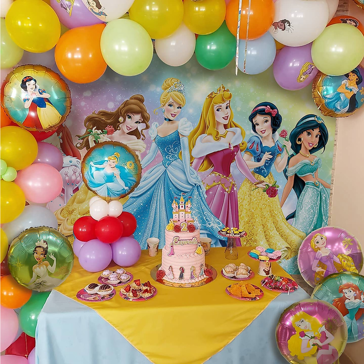 8 pcs Princess Balloons Foil Decorations Girls' Birthday Party Baby Shower Princess Themed Party Decoration Supplies Small People Princess Ballons Set