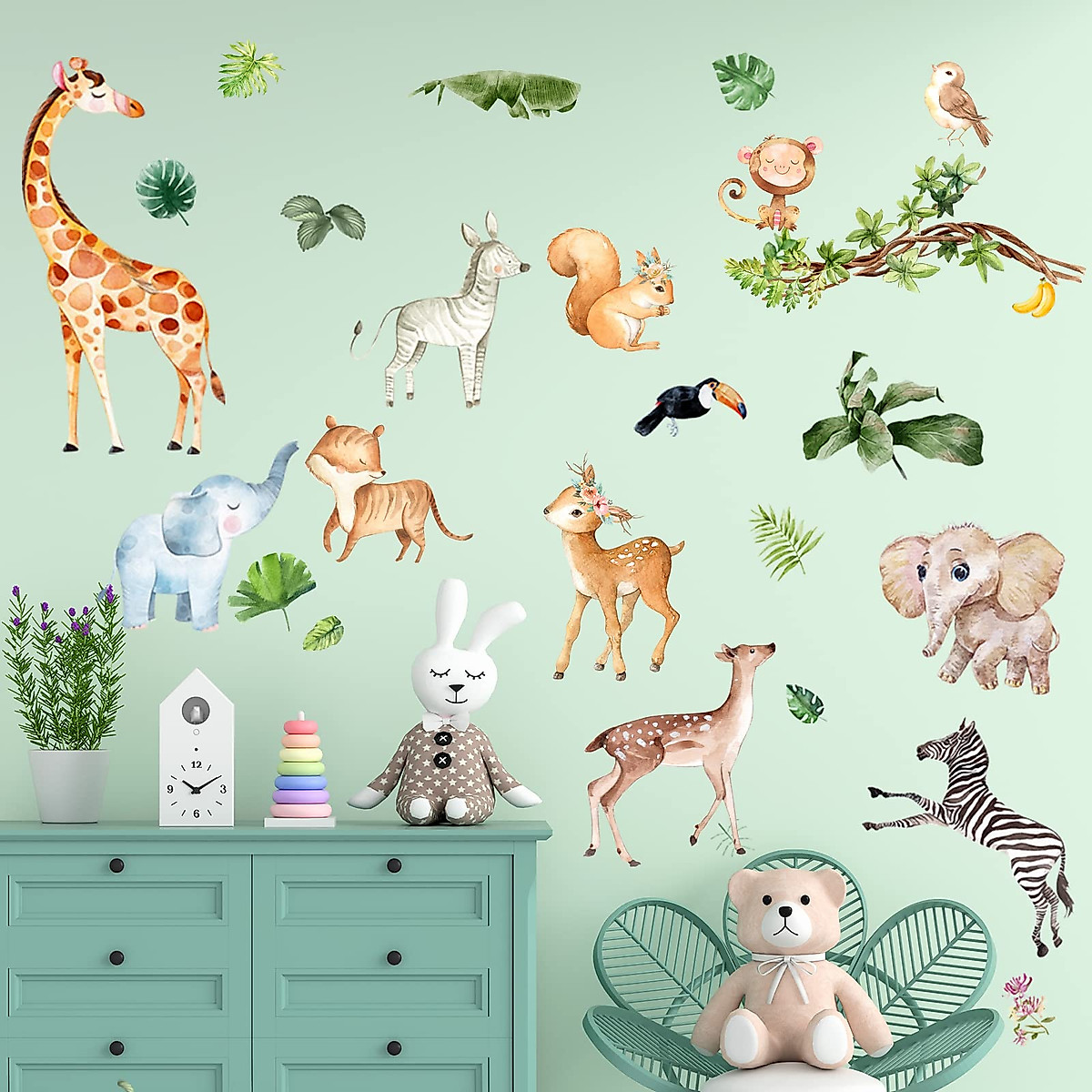 Jungle Wall Decals Peel and Stick Floral Wall Stickers for Nursery Kids Bedroom Livingroom PlayRoom Home Wall Art