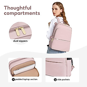 FULL DESIGN Travel Laptop Backpack for Women, 14 inch Water Resistant Computer Backpack, Fashion Daypack Shoulder Bag for Work College (Pink)