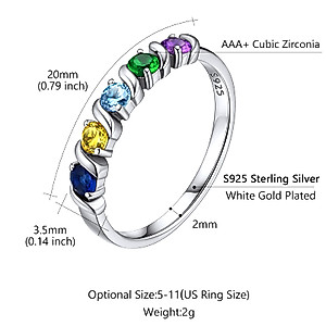 Custom4U Mother Name Rings with 5 Birthstones Customized Personalized Family Promise Sterling Silver Rings for Women Grandma