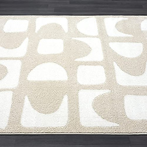 Abani Nuevo Collection Area Rug - Modern Geometric Beige/Cream Design - 5'3" x 7'6" - Easy to Clean - Durable for Kids & Pets - Non-Shedding - Medium Pile - Soft Feel - for Living Room Bedroom Office